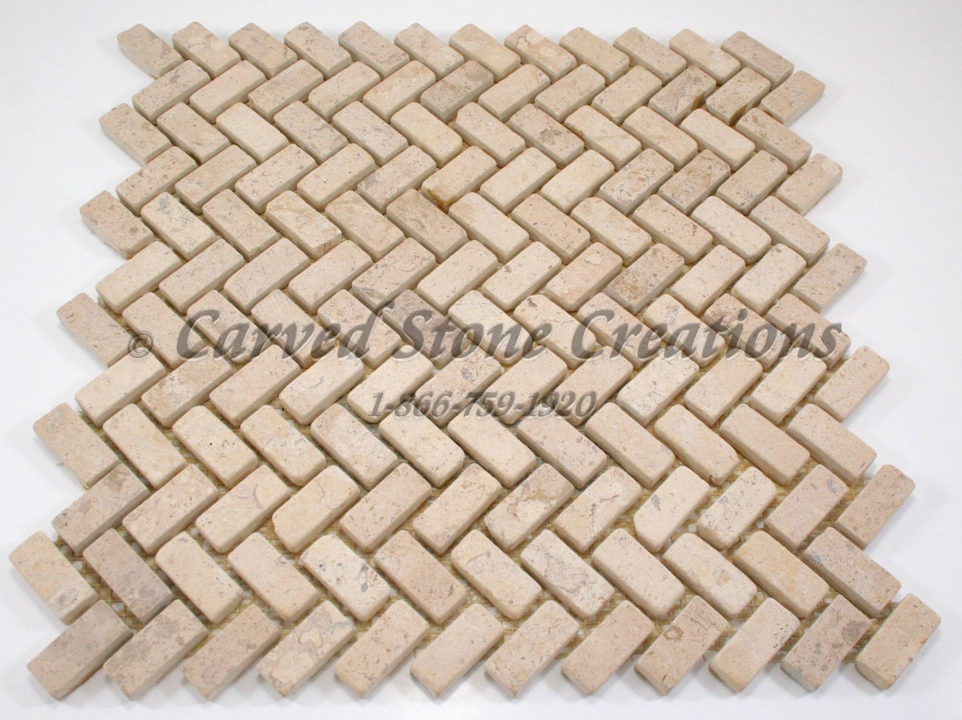 Summer Wheat Tumbled Limestone Herringbone Mosaic - CSC