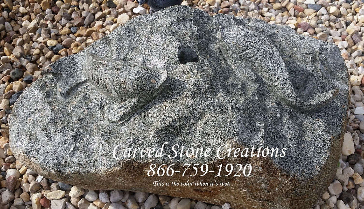 Double Fish Bubbling Rock Fountain - Carved Stone Creations