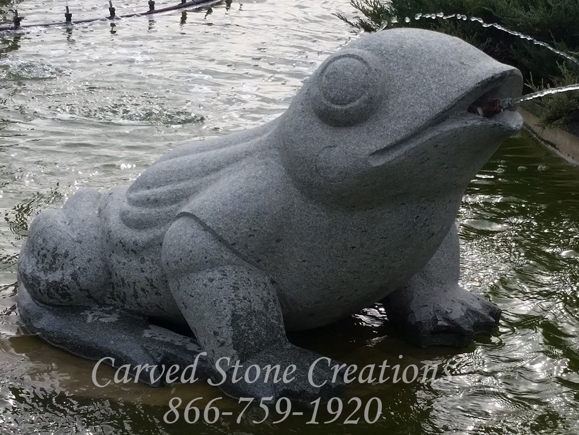 Large Spitting Frog, Mermaid Green Granite - Carved Stone Creations