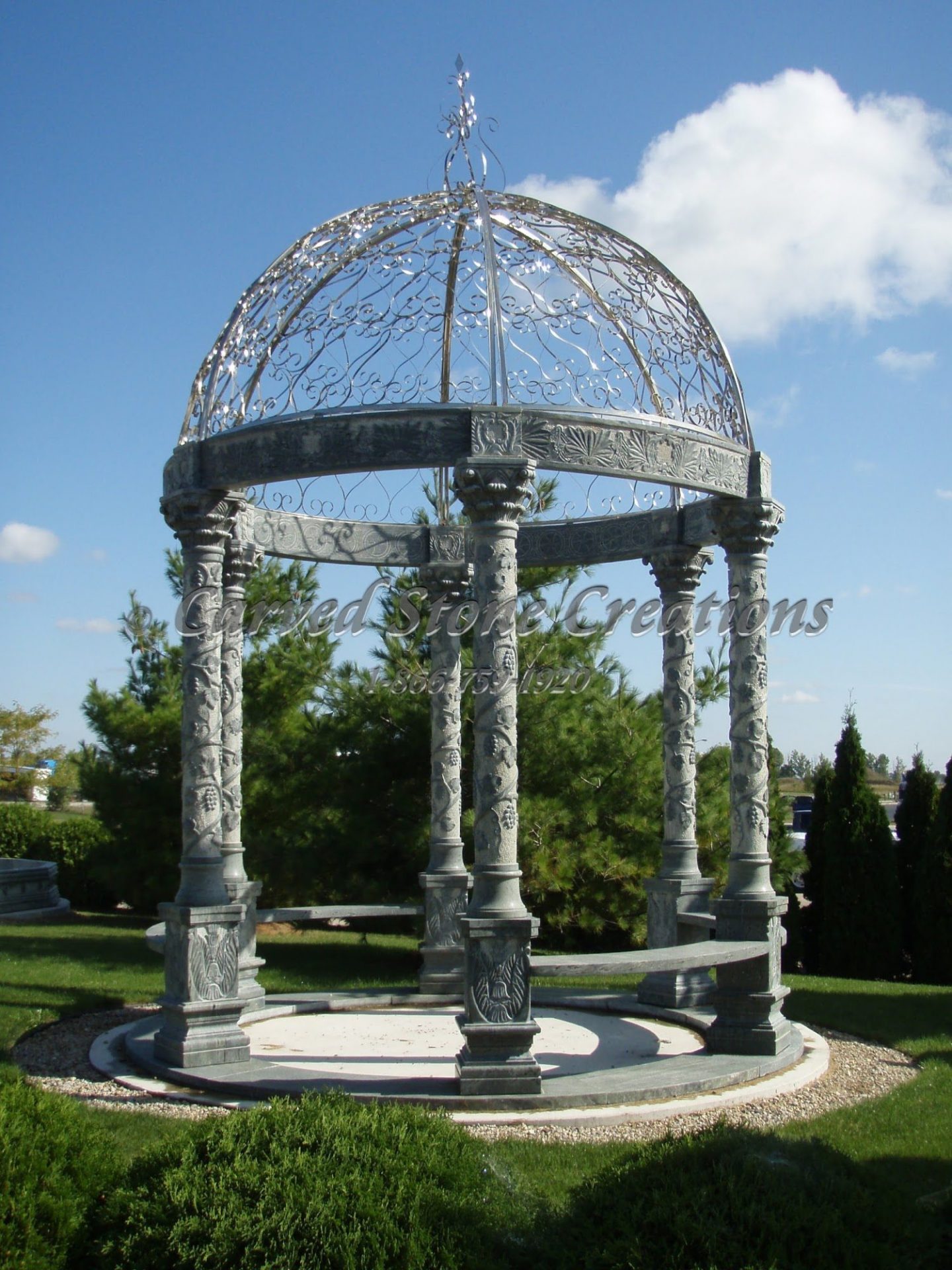 Grape Column Gazebo w/ SS - Carved Stone Creations