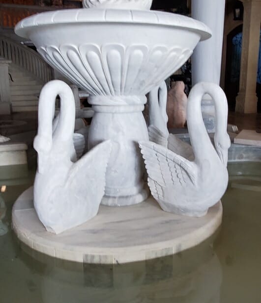 14'6" White Marble Swan Statuary Fountain Set with Pool Surround ...