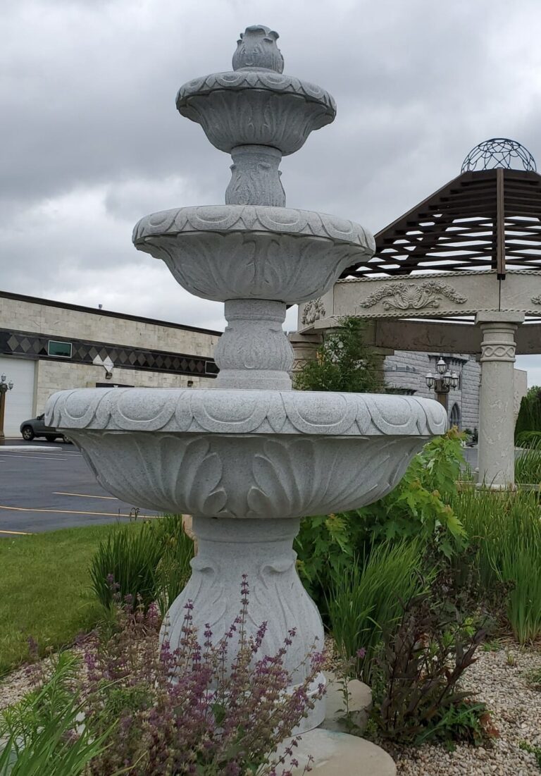 3-Tier Deep Relief Fountain D60H108, Lt. Charcoal Grey - Carved Stone ...