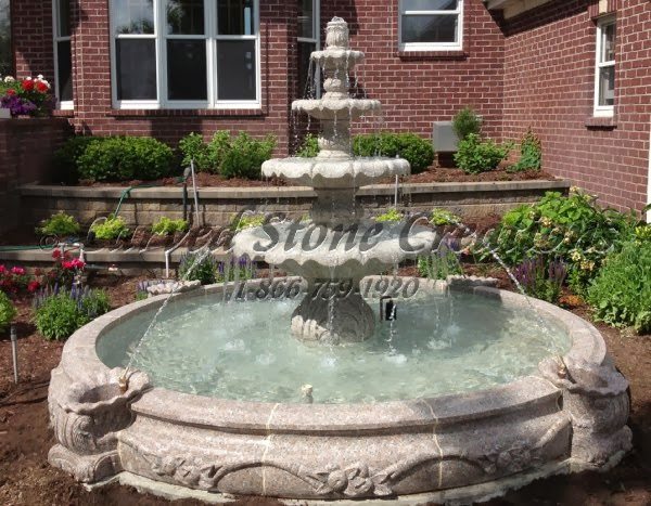 Cornucopia Fountain Pool Surround Wild Rose - Carved Stone Creations