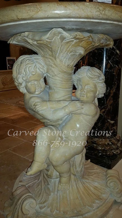 Twin Cherub Pedestal Table - Carved Stone Creations