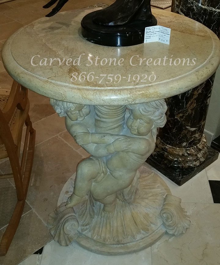 Twin Cherub Pedestal Table - Carved Stone Creations
