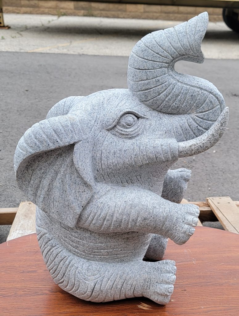 Sitting Elephant Fountain Charcoal Grey - Carved Stone Creations