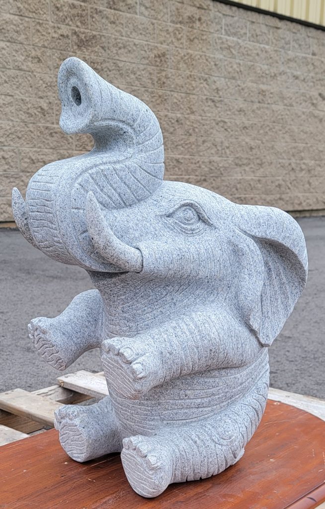 Sitting Elephant Fountain Charcoal Grey - Carved Stone Creations