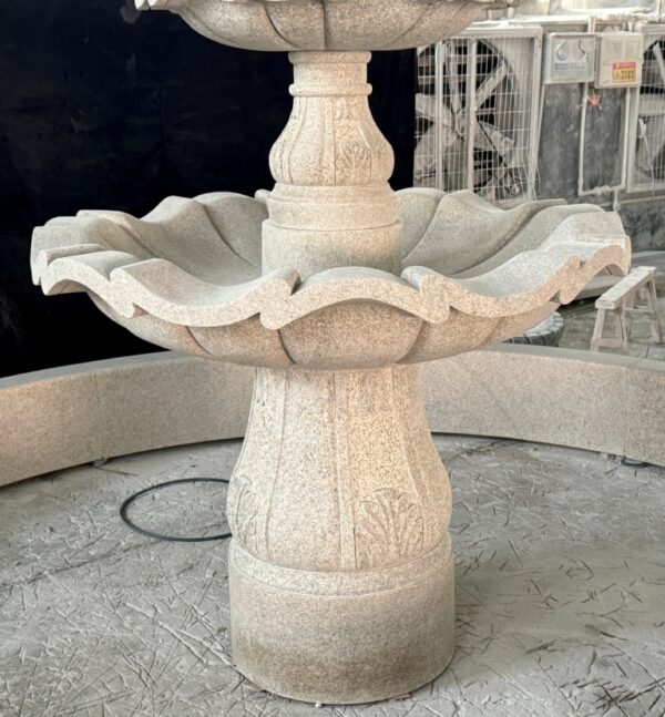 3-Tiered Scalloped Fountain - Light Golden Sesame Granite - CSC